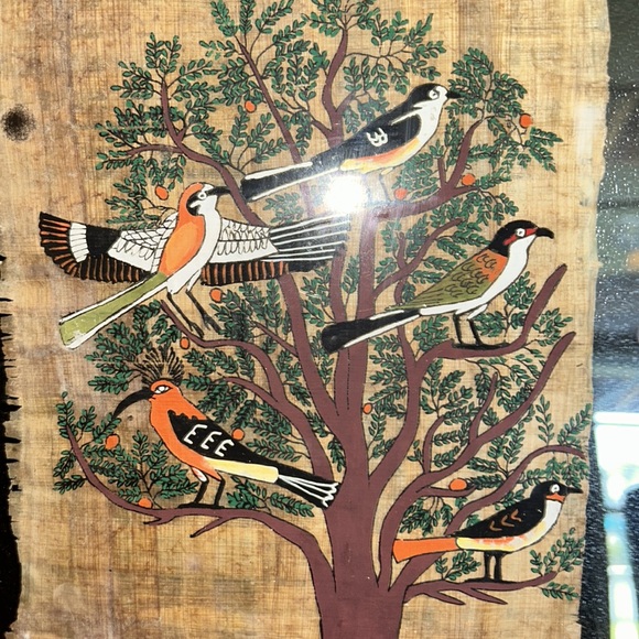 Source Unknown | Wall Decor | Egyptian Papyrus Birds In Acacia Tree Of ...